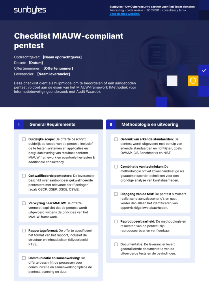 MIAUW-Conforme Pentest Checklist | Sunbytes